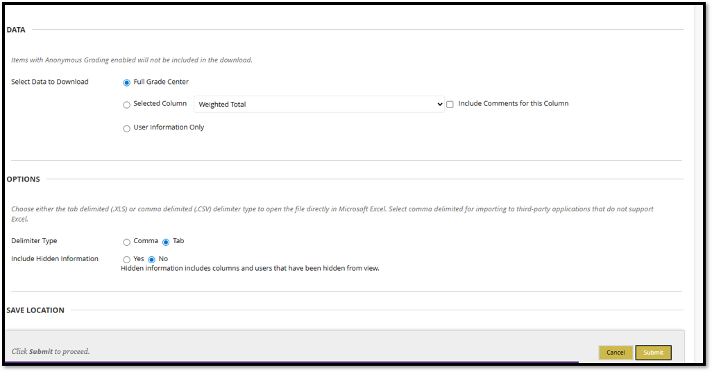 Exporting Grades from Blackboard